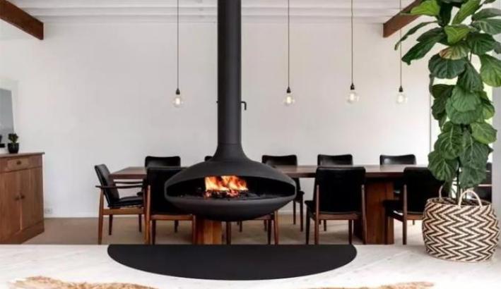 Hotel Indoor Suspended Heating Steel Stove Hanging Rotating Wood Fireplace