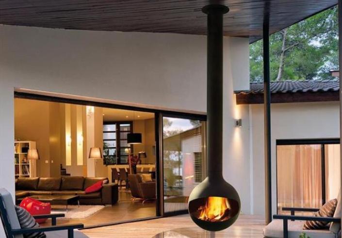 Ceiling Mounted Real Fire Hanging Suspended Stove Wood Burning Steel Fireplace