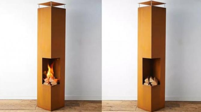 Rectangular Construction Oxidized Corten Steel Outdoor Fireplace Wood Burning Chiminea