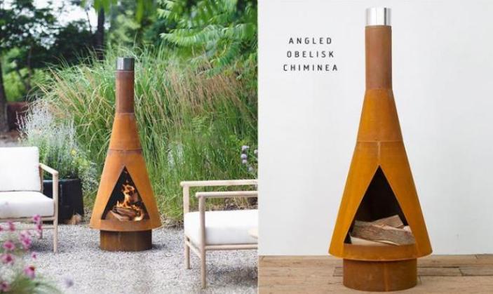 Outdoor Wood Burning Fireplace Rustic Corten Steel Angled Obelisk Chiminea