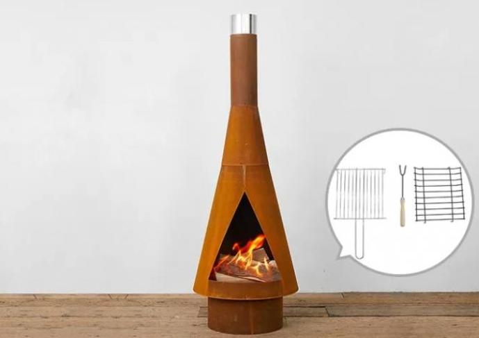 Outdoor Wood Burning Fireplace Rustic Corten Steel Angled Obelisk Chiminea