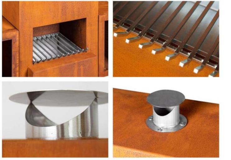 Custom Outdoor Freestanding Wood Burning Corten Steel Firepit With Wood Storage