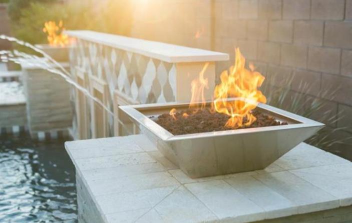 Swimming Pool Water Feature Square Stainless Steel Fire Pit And Water Bowl