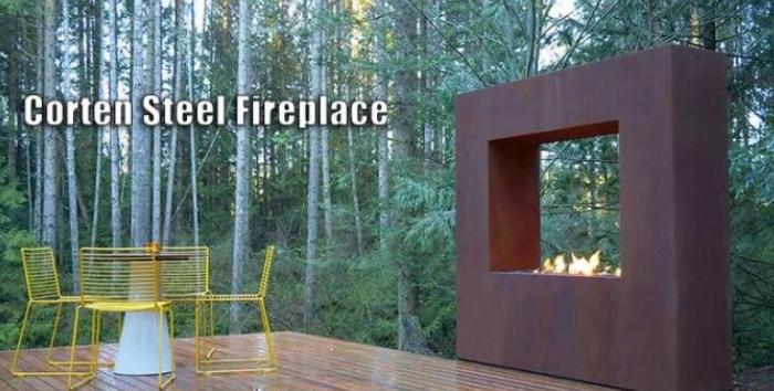 Decorative Modern Design Rusted Outdoor Corten Steel Nature Gas Fireplace