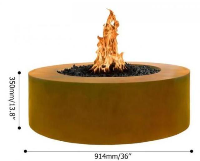 36 Inch Low Round Corten Steel Gas Propane Fire Pit For Outdoor Decoration