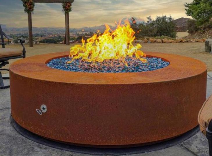 36 Inch Low Round Corten Steel Gas Propane Fire Pit For Outdoor Decoration