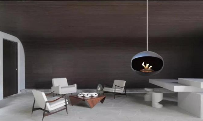 Modern Indoor Matte Black Ceiling Mounted Hanging Bio Ethanol Fireplace