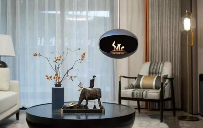 Modern Indoor Matte Black Ceiling Mounted Hanging Bio Ethanol Fireplace