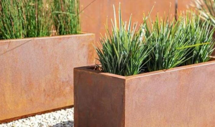 Outdoor Long Metal Rectangle Planter Box Corten Steel Rectangle Trough Planter