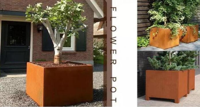 Large Metal Garden Pots Rusty Square Corten Steel Flower Planter Boxes