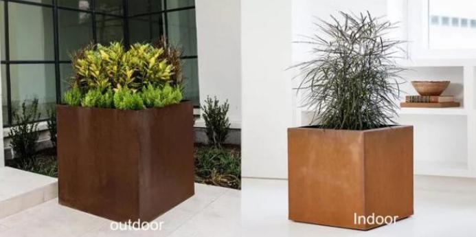 Large Metal Garden Pots Rusty Square Corten Steel Flower Planter Boxes
