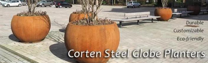Outdoor Geometric Spheres Corten Steel Globe Tree Planter Pots For Streetscape
