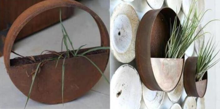 Home Metal Wall Decoration Corten Steel Half Round Wall Hanging Flower Pots