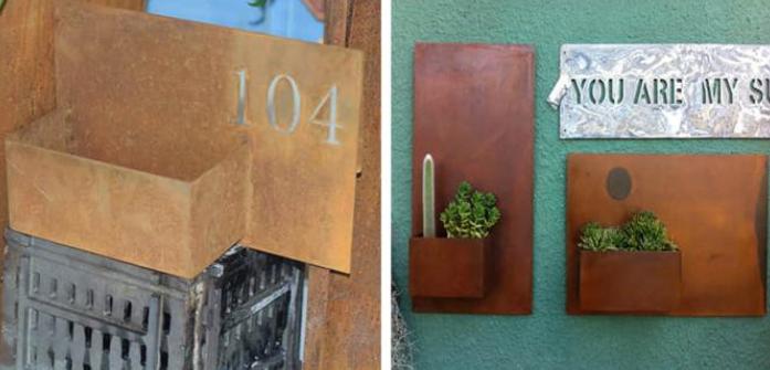 Outdoor Rusty Metal Ornaments Weathering Steel Rectangle Wall Hanging Planter