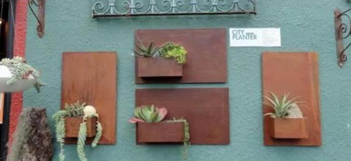 Outdoor Rusty Metal Ornaments Weathering Steel Rectangle Wall Hanging Planter