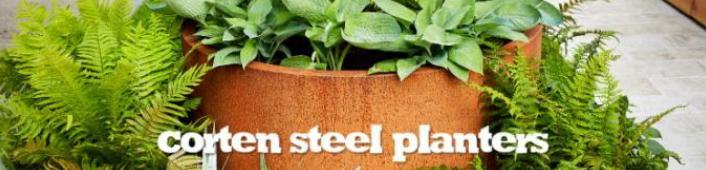 Decorative Metal Circular Flower Planters Corten Steel Cylinder Garden Pots