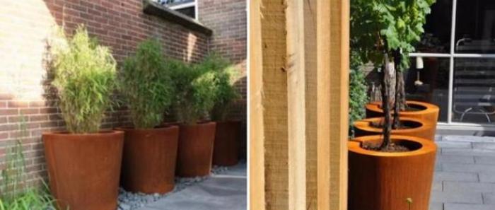 Outdoor Garden Metal Flower Pots Tapered Cylinder Corten Steel Conical Planters