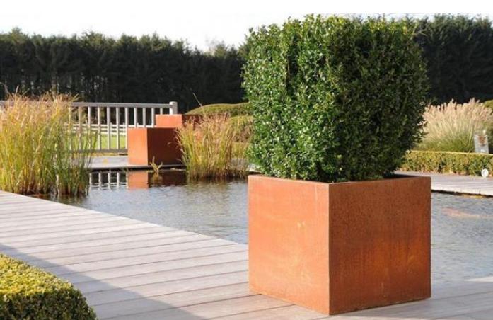 Modern Metal Garden Pot Cube Size Corten Steel Square Planter With Drainage Holes