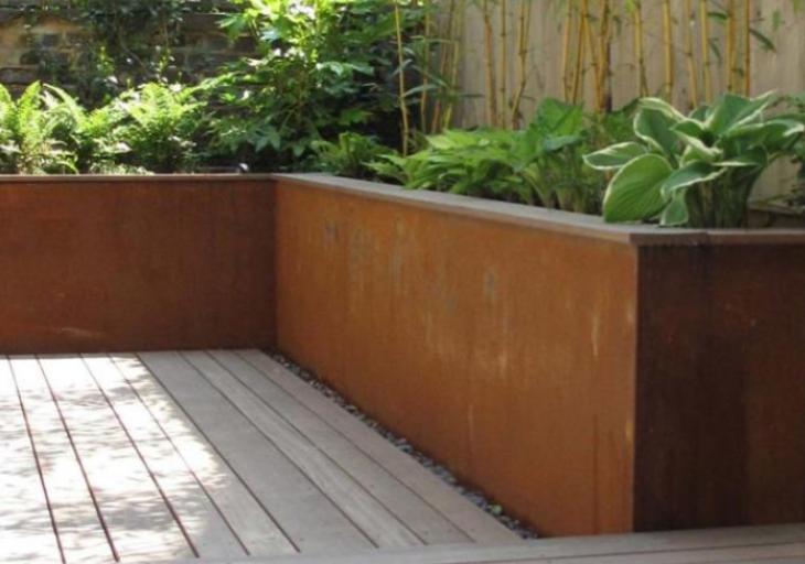 Contemporary Corten Steel Corner Metal Planter Box For Residential Outdoor
