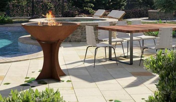 Outdoor Detachable Base Wood and Charcoal Corten Steel Fire Pit and Grill