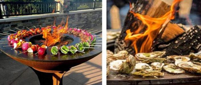 Outdoor Detachable Base Wood and Charcoal Corten Steel Fire Pit and Grill