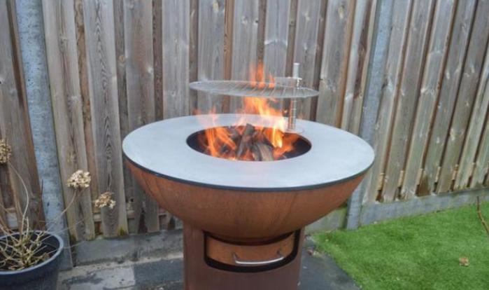 85cm High Column Round Barbecue Corten Steel Outdoor Camping Fire Pit Grill