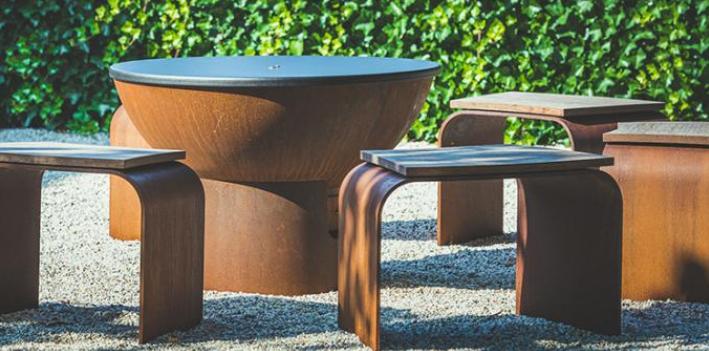 85cm High Column Round Barbecue Corten Steel Outdoor Camping Fire Pit Grill