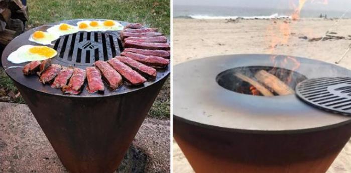 Wood Burning Cone Weathering Steel Outdoor Cooking Grill For Camping Barbecue