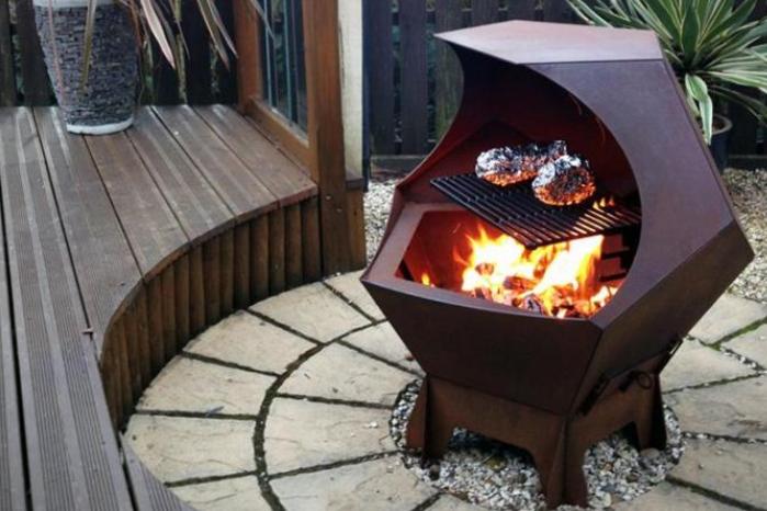 Decahedron Rustic Copming Corten Steel Outdoor Fire Pit And Barbecue Grill