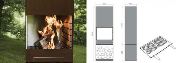 Outdoor Wood Burning Rectangular Column Corten Steel Fireplace Cooking Stove
