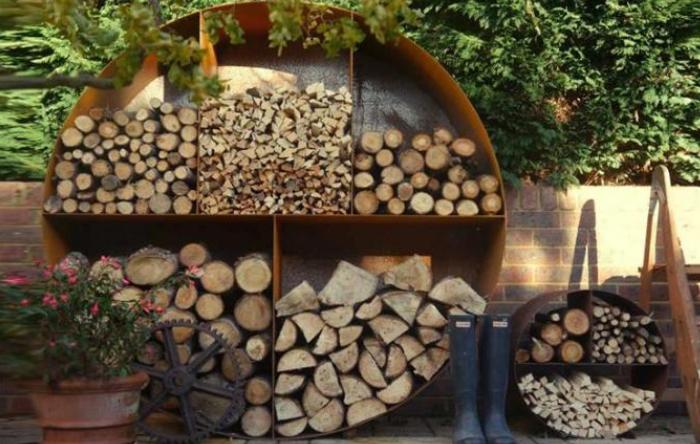 Decorative Rustic Circular Log Store Corten Steel Firewood Holder