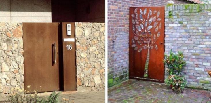 Villa Garden Rusty Laser Cut Rusty Corten Steel Main Gate With Handle And Lock