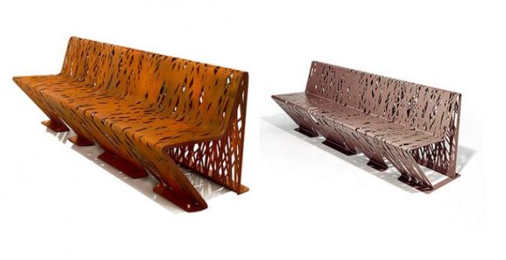 Natural Rusted Geometric Metal Furniture Corten Steel Outdoor Table With Bench Set