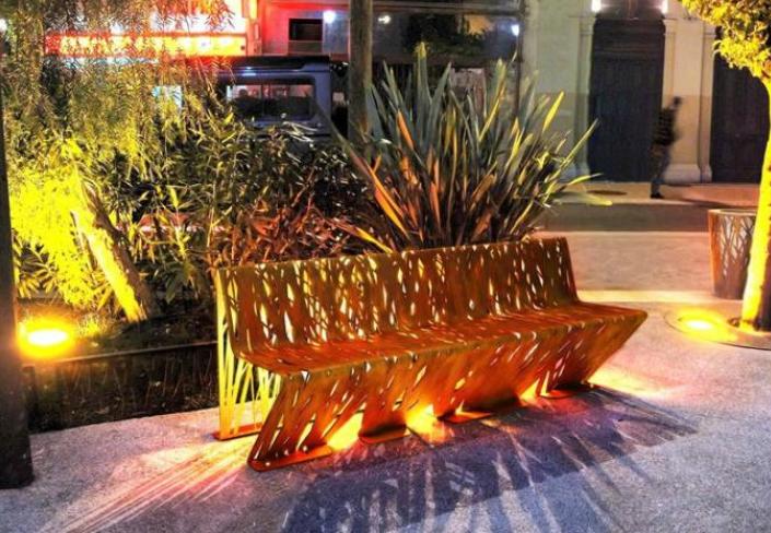 Natural Rusted Geometric Metal Furniture Corten Steel Outdoor Table With Bench Set
