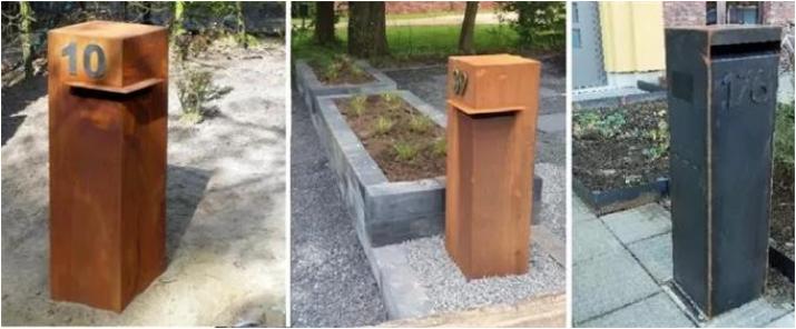 Residential Curbside Rustic Metal Drop Box Corten Steel Post Letterbox