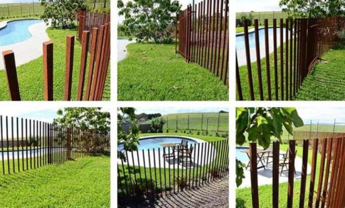 Outside Rusty Metal Blades Corten Steel Picket Fence For Garden Security