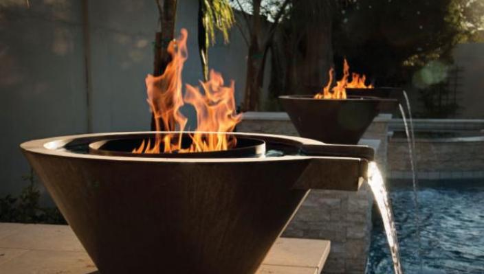 26 Inch Swimming Pool Decorative Round Corten Steel Fire and Water Bowl