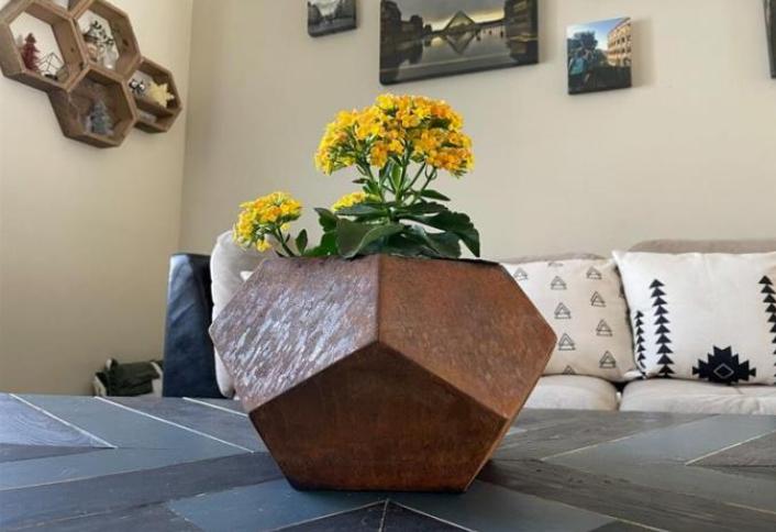 Indoor And Outdoor Metal Geometric Planter Corten Steel Hexagonal Flower Pot