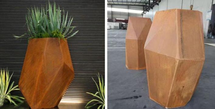 Indoor And Outdoor Metal Geometric Planter Corten Steel Hexagonal Flower Pot
