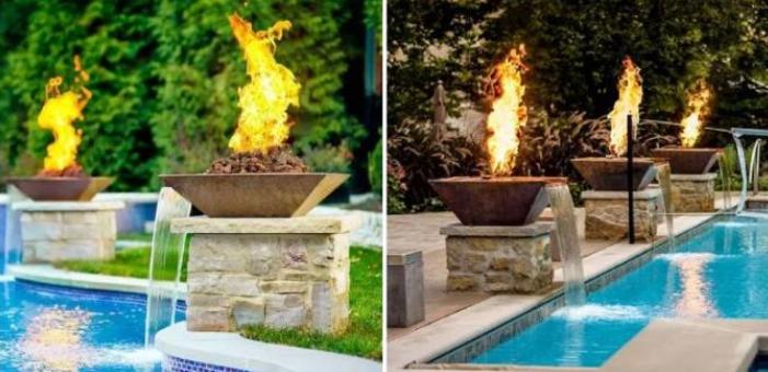 Outdoor Decorative Corten Steel Gas Fire Pit Water Bowls For Swimming Pool