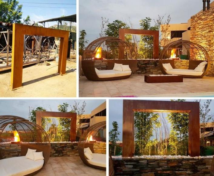 Modern Outdoor Water Fountain Rusty Corten Steel Garden Water Feature