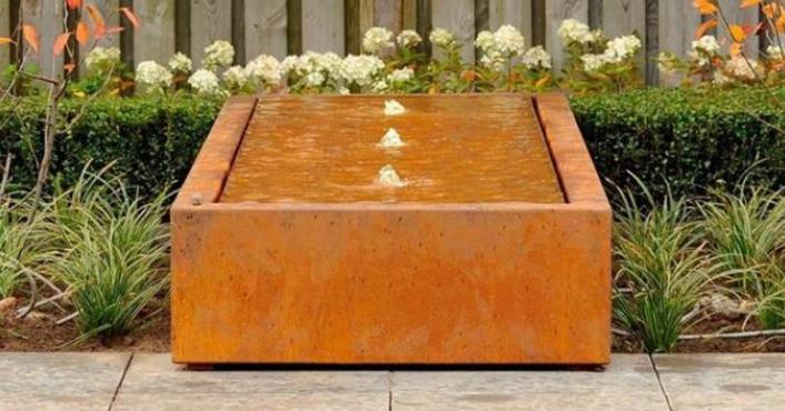 Decoration Garden Landscape Rectangular Corten Steel Water Fountain Table