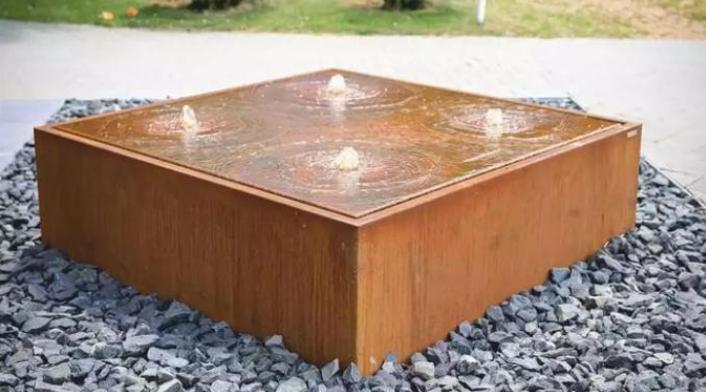 Garden Decoration Rusted Orange Corten Steel Fountain Square Water Table