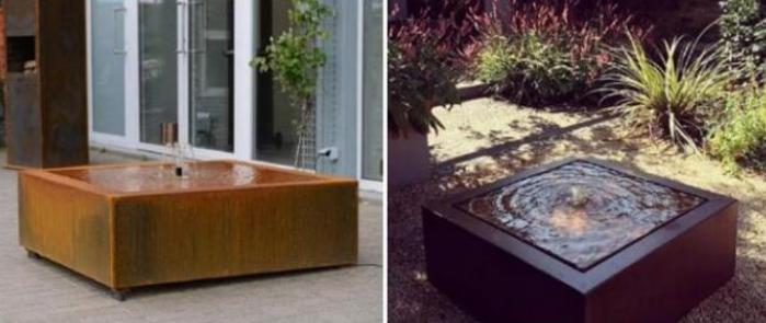 Garden Decoration Rusted Orange Corten Steel Fountain Square Water Table