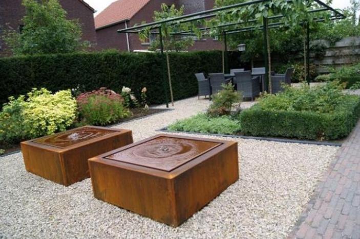 Garden Decoration Rusted Orange Corten Steel Fountain Square Water Table