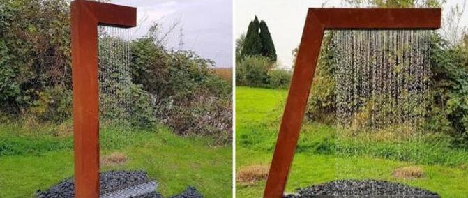 Cascading Outdoor L-shaped Corten Steel Rain Curtain Fountain Water Features