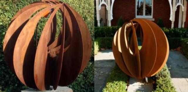 Garden Rustic Sphere Design Corten Steel Large Outdoor Sculpture For Landscape