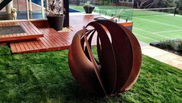 Garden Rustic Sphere Design Corten Steel Large Outdoor Sculpture For Landscape