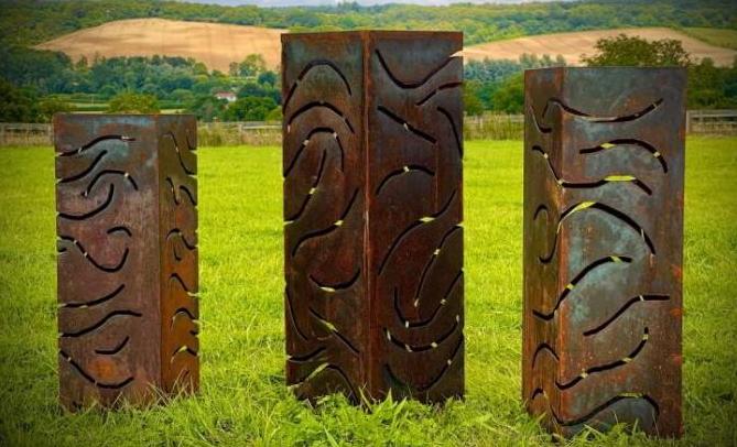 Contemporary Yard Art Rusty Metal Lighting Box Ccorten Steel Column Sculpture