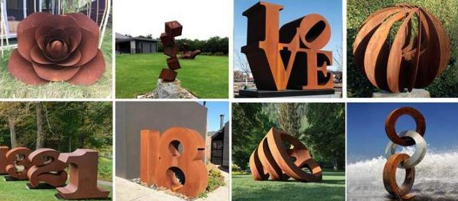 Custom Size Metal Rusty Lawn Statues Abstract Weathering Steel Garden Sculpture